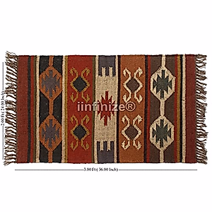 iinfinize 2x3' Wool Jute Rug Vintage Kilim Runner Traditional Jute Rug Throw Table Runner Outdoor Decor Kilim Runner Yoga Mat Carpets Meditation dhurries