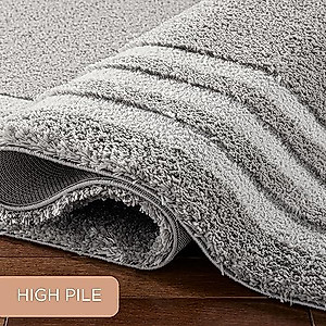 TOWN & COUNTRY EVERYDAY Cloud Shag Plush Border Area Rug with High-Low Pile, Grey, 7'10"x10'2"