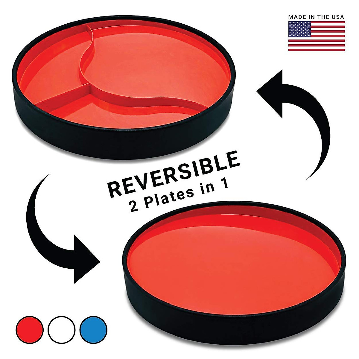 STAYnEAT Suction Plate, 2n1 Divided/Scoop Dish, Non-Slip Plate Guard, USA! Red (S)