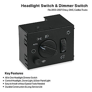 Headlight Switch Headlamp Dimmer Switch - Compatible with 2003-2006 Chevy Silverado, Suburban, Tahoe, GMC Sierra, Yukon, Cadillac Escalade - Replace D1595G, 19381535, 15194803, 1S8489