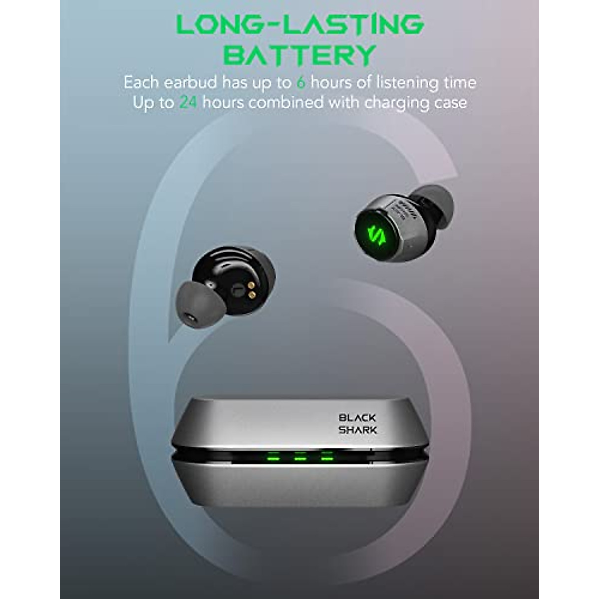 Black Shark Wireless Earbuds with 35ms Ultra-Low Latency, Gaming Bluetooth Earbuds with Studio-Quality Sound, Bluetooth 5.2, IPX5 Waterproof, 24h Listening Time, Clear Mics, Comfort Fit - Lucifer T4