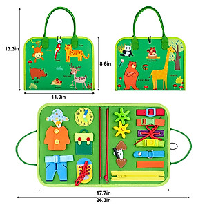 FASTSPOK Busy Board Montessori Toy for 1 2 3 4 Year Old Toddlers - Educational Activity Developing Sensory Board for Basic Dress Fine Motor Skills - Travel Toys for Plane Car, Gift for Boys Girls