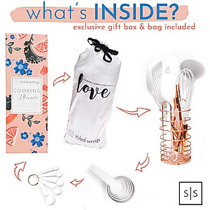 White and Copper Kitchen Utensils - 18 PC Copper Cooking Utensils Set Includes Copper Utensil Holder, White & Copper Measuring Cups and Spoons, Rose Gold Kitchen Utensils - Copper Kitchen Accessories