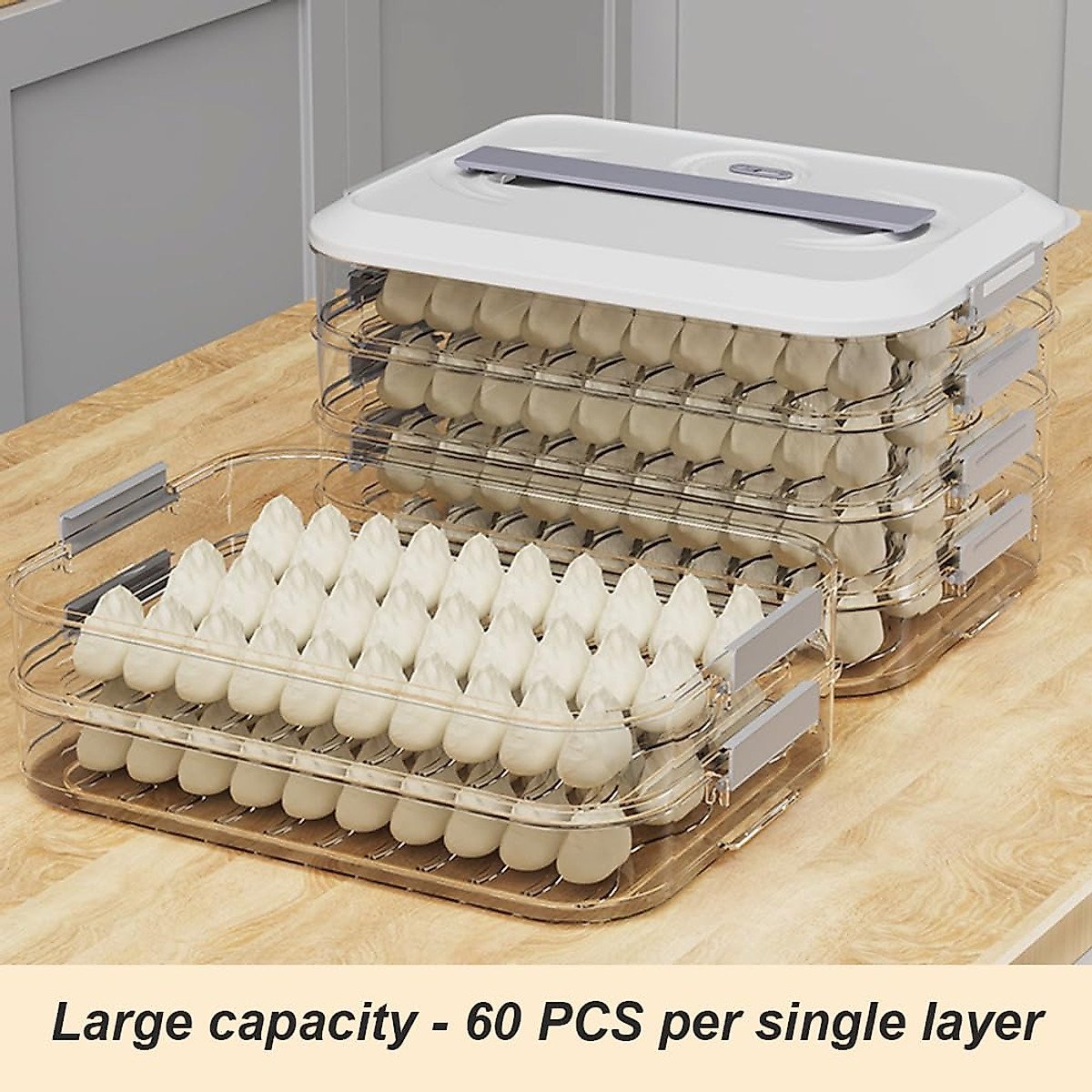 CMZYB 4-Layer Rectangular Food Storage Containers with Flip Top Lids, Dumpling Box, Cookie Storage, Good Sealing, Time Recorder (Blue)