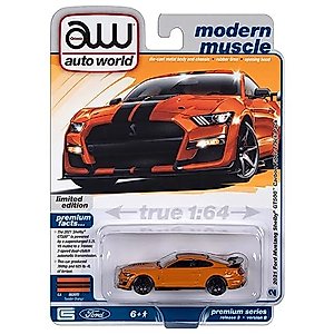 2021 Shelby GT500 Carbon Fiber Track Pack Twister Orange with Black Stripes Modern Muscle Limited Edition 1/64 Diecast Model Car by Auto World 64412-AWSP136B