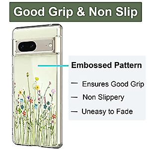 Unov Compatible with Pixel 7 Case Clear with Design Soft TPU Shock Absorption Slim Embossed Pattern Protective Back Cover for Pixel 7 5G 6.3inch (Flower Bouquet)