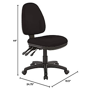 Office Star Ergonomic Dual Function Office Task Chair with Adjustable Padded Back and Built-in Lumbar Support, Armless, Dillon Black Fabric