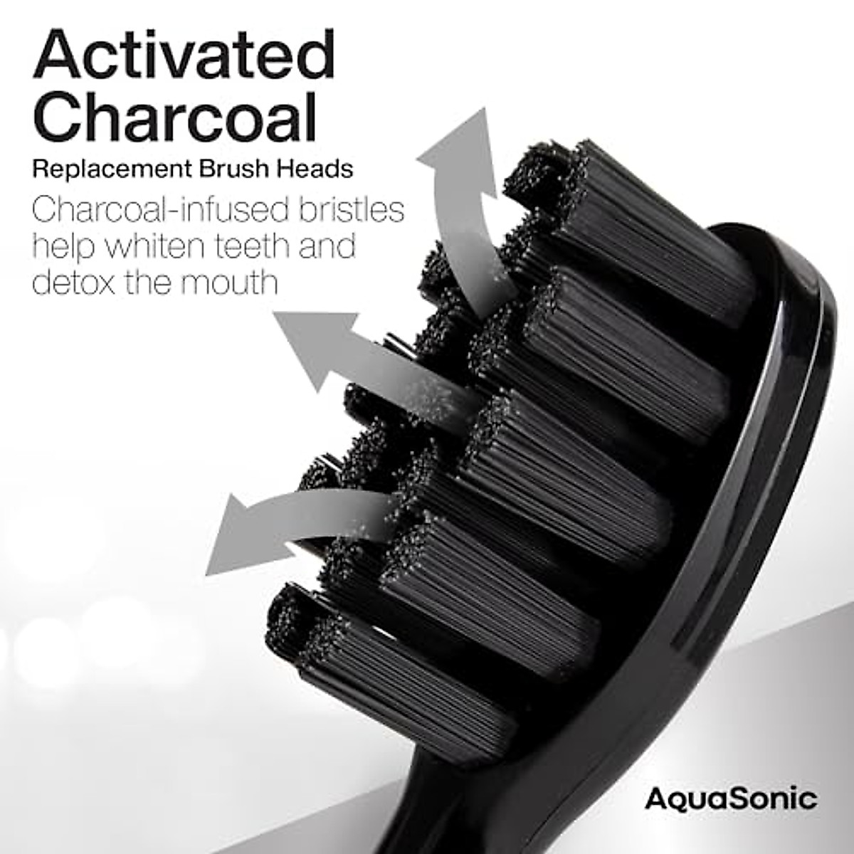 AquaSonic 2-Pack Activated Charcoal Brush Heads - Ultra Whitening Brush Heads - 2X Whitening & Stain Remover - for Black Series, Black Series Pro, Vibe Series, Duo Pro Series (Black)