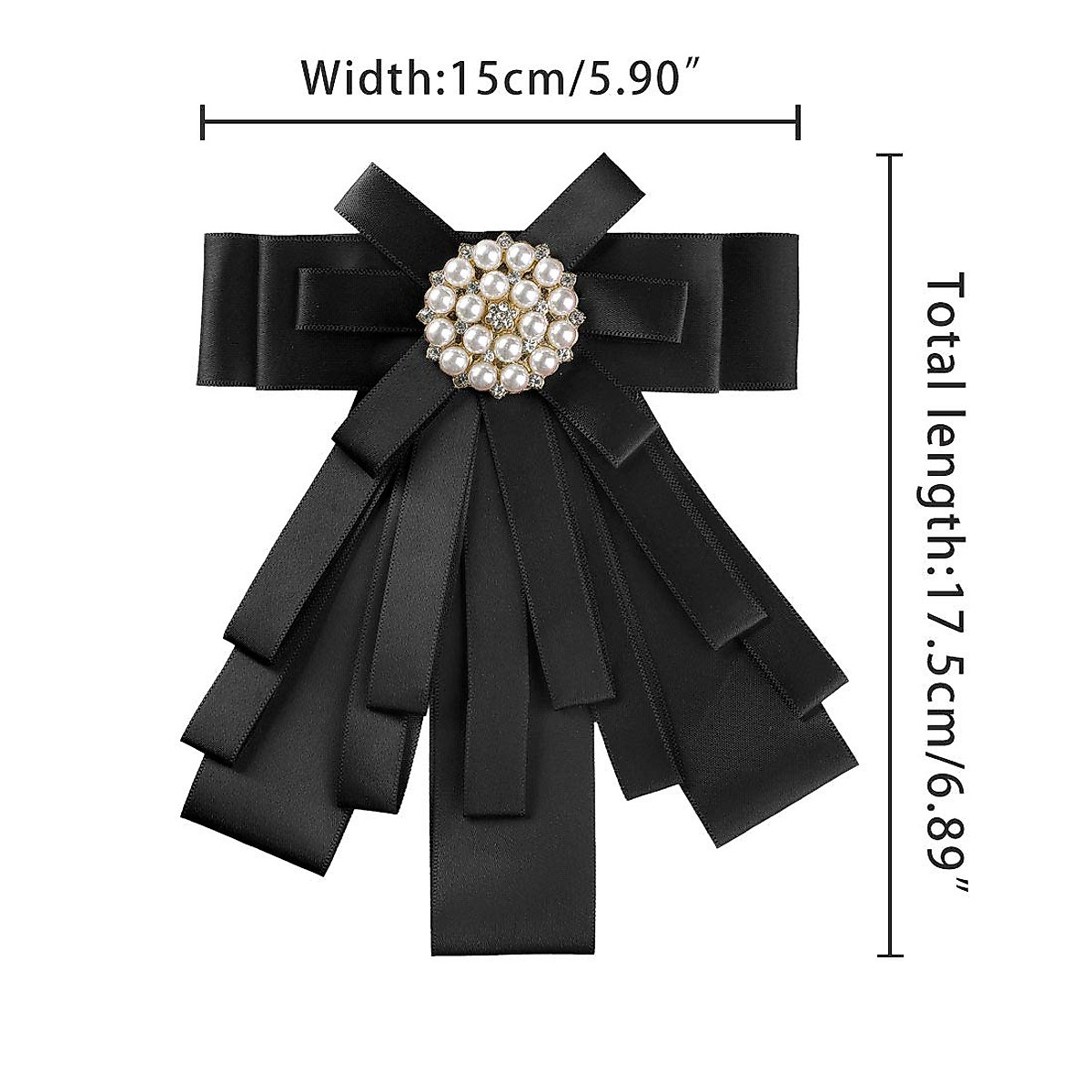 Allegra K Women's Pre-tied Bowknot Beads Bow Tie Elegant Large Ribbon Brooch One Size Black