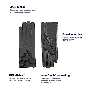 Isotoner womens Spandex Touchscreen With Warm Fleece Lining and Chevron Details Cold Weather Gloves, Charcoal - Smartdri, Small-Medium