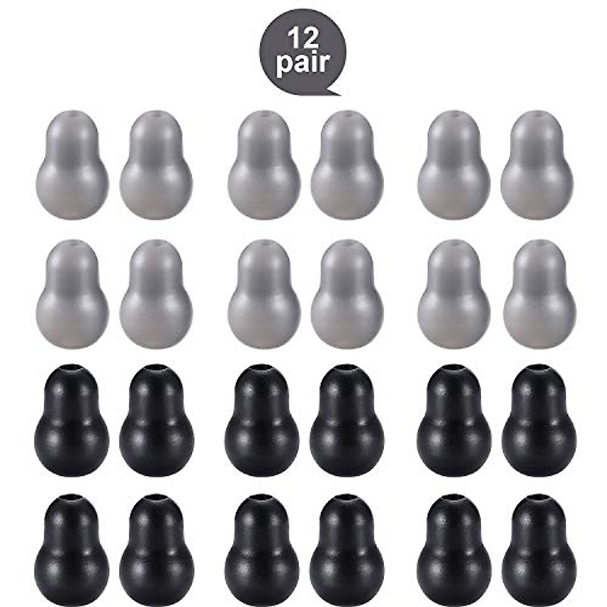 Stethoscope Replacement Earplugs - Universal Silicone Replacement Ear Tips for Stethoscope, Earbuds, Snap Tight Soft-Sealing Ear-Tips (Black and Gray, 24 Pieces)