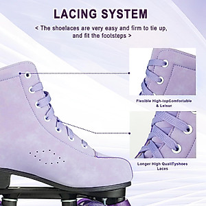 YYW Women Roller Skates High Top Shoes Men Double Row Shiny Roller Derby Skates Four Wheel Unisex PU Classic Skates for Beginner Outdoor (Light Purple Flashing Wheel,US37- Women's 7/Men's 5.5)