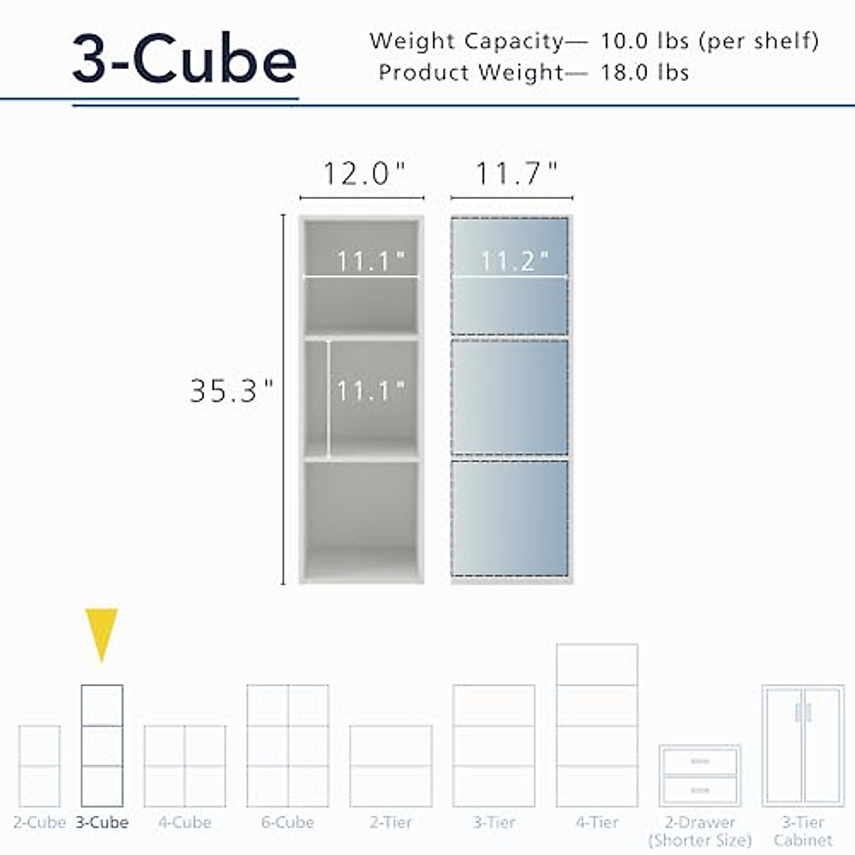 HOMES: Inside + Out Apexa 3 Cube Storage Organizer Shelves, Stackable Wood Bookcase Fits Cubby Bins for Organization, Dorm Teen Room Decor & Home Office, White