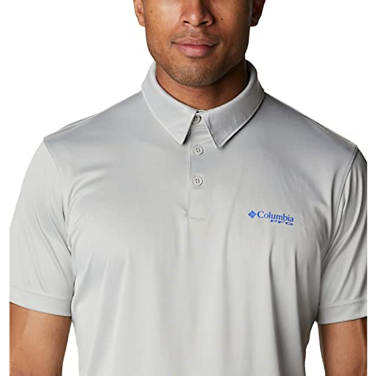 Columbia Men's Terminal Tackle Heather Polo, Cool Grey Heather/Vivid Blue Logo, Medium