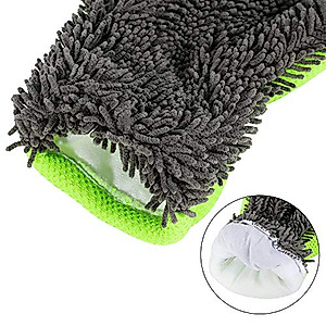 X AUTOHAUX Green Gray Car Wash Mitt Microfiber Five Finger Glove Double Sided Dirt Washing Tool
