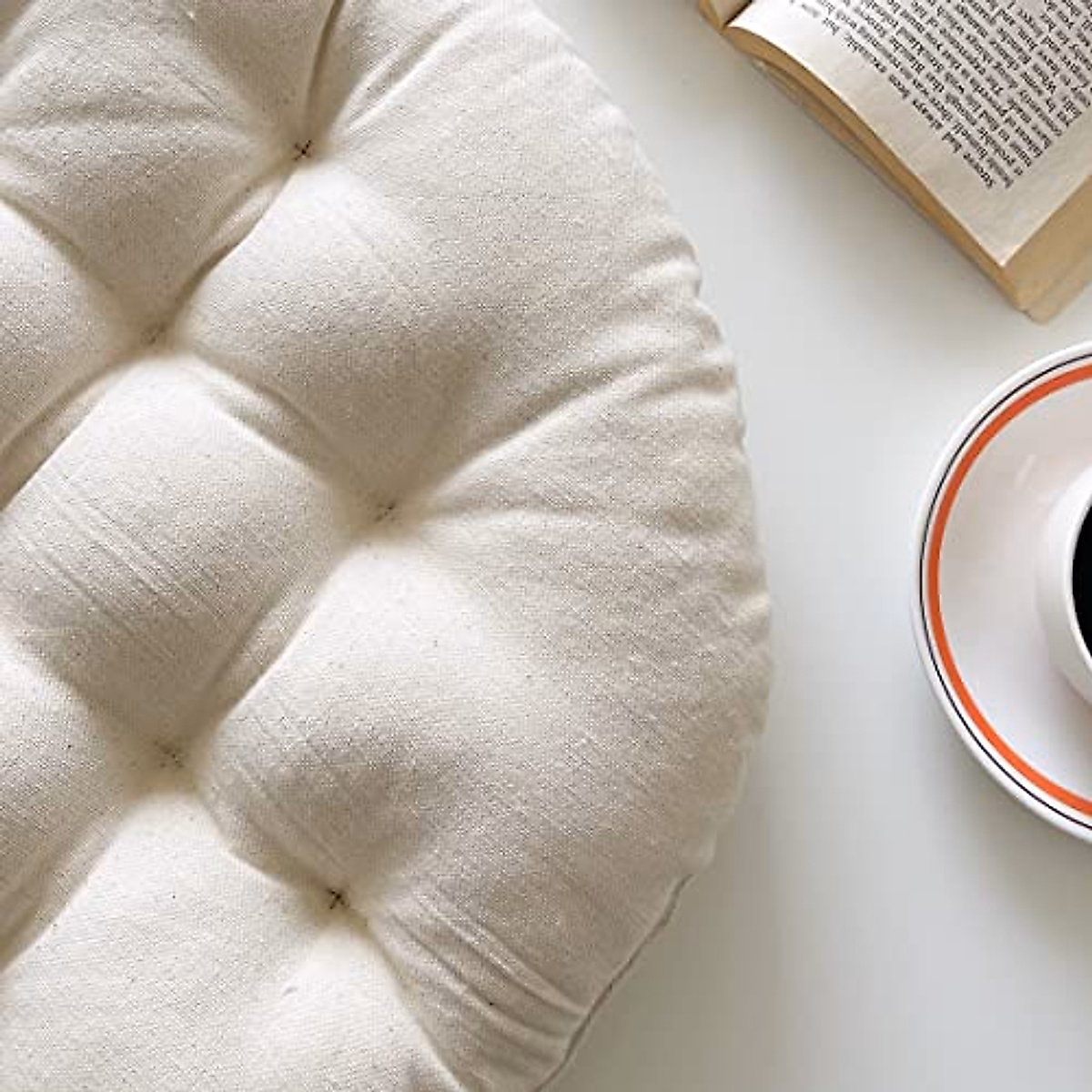 Lemfux Recycled Fabric Natural White Seat Cushion for Office Chair/Desk Chair, Soft Thick Sustainable Material Kitchen Chair Cushions, Modern Simple Round Dining Room Chair Cushion, 16x16x2.4 in