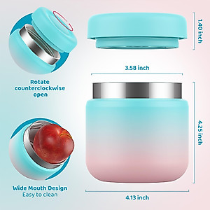 TIME4DEALS Kids Thermo Insulated Food Jar for Hot Food - 13.5oz Food Thermo for Kids Stainless Steel Lunch Containers Wide Mouth Leak Proof with Lids Airtight for Girls (Candy)