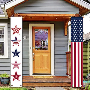 4th of July Banner Front Door Sign Patriotic Porch Banner American Flag Stars Hanging Flag Independence Day Home Yard Porch Garden Indoor Outdoor Party Wall Decoration 12 x 71 Inch