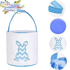 Easter Baskets for Kids 2 Packs Easter Egg Hunt Baskets for Boys and Girls Easter Bunny Candy Storage Gift Basket Easter Day Decorations (Stripe Multi+Blue)