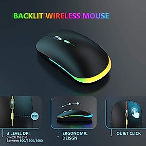 Wireless Keyboard and Mouse Combo Backlit , seenda Rechargeable Full-Size Illuminated Wireless Keyboard and Mouse Set, 2.4Ghz Silent Keyboard and Mouse for Computer, Laptops, Windows, Gaming, Black