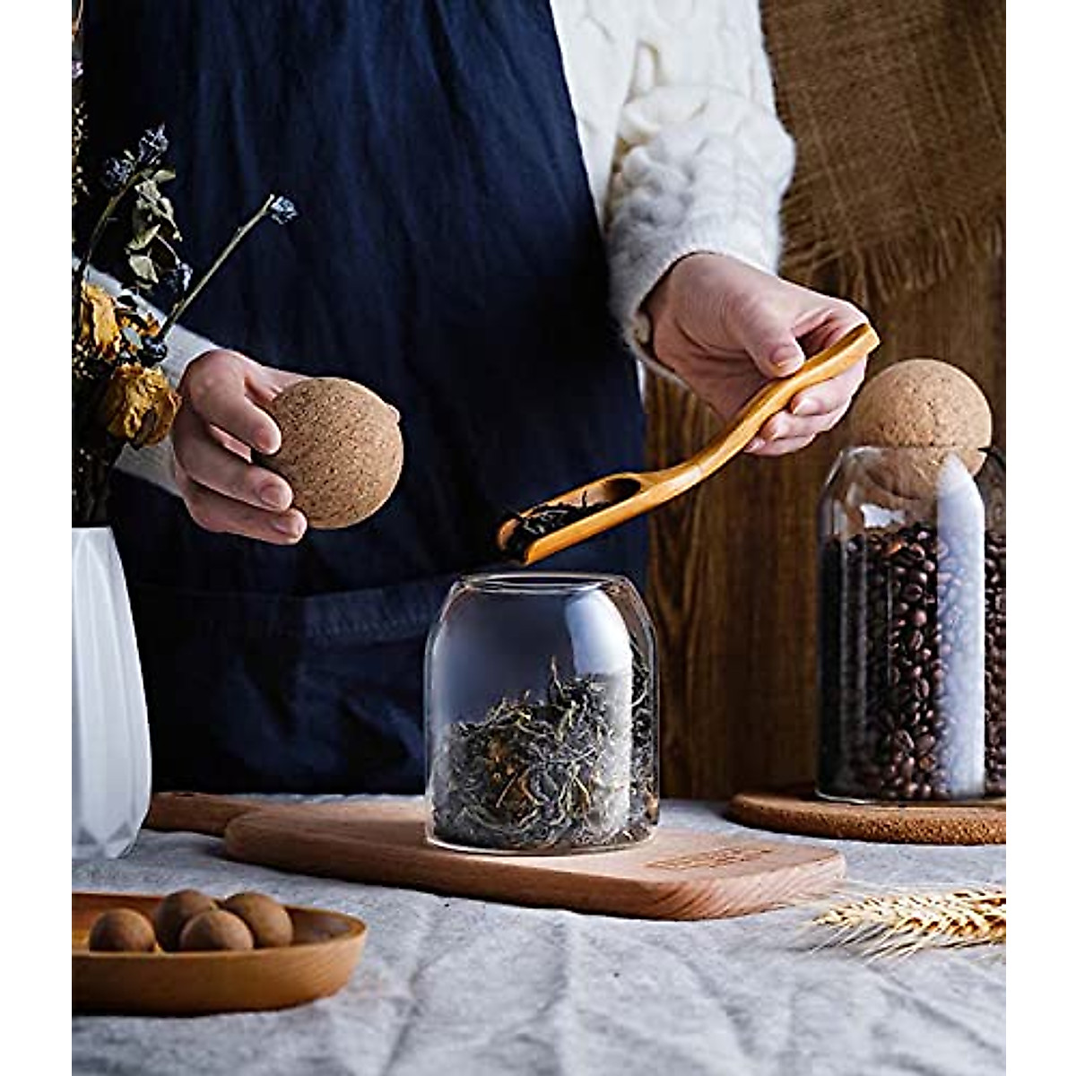 ZCSMTZ 3 Piece Set Glass Storage Jar, Sealed Storage Tank With Spherical Oak Plug,High Borosilicate Glass,Used In Kitchen Storage Room,Used For Flour,Sugar,Coffee,Biscuits,Candy,Glass Storage Jars