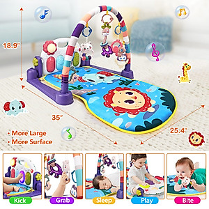 UMIKU Baby Gym Play Mats Tummy Time Mat Musical Activity Center for Newborn Infant Folding Design Piano Music & Light Newborn Infant Gifts for Baby Toys 0-3 6 9 12 Months, Animal Style