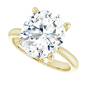 10K Solid Yellow Gold Handmade Engagement Rings, 4 CT Oval Cut Moissanite Diamond Solitaire Wedding/Bridal Rings for Women/Her, Minimalist Anniversary Ring Gifts (6)