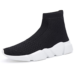 Santiro Black High Top Sneakers for Men Running Shoes Knit Breathable Lightweight Walking Shoes Casual Athletic Sports Shoes Black 12 US