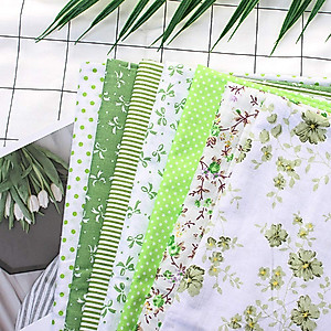 7pcs Different Pattern Patchwork Fabric Cotton Green Batiks Sewing Scrapbooking Quilting Artcraft for Sewing Craft Cloth DIY Wallet Cushion Cover(25cmx25cm)