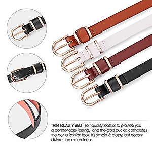 SANSTHS Set of 4 Womens Thin Belts Skinny Leather Belt with Gold Alloy Buckle (Black Brown Coffee White, S) ?-