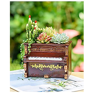 JIATAY Wooden Pots, Mini Flowerpot, Retro Resin Succulent Planter Bonsai Pot Desk Holder Mini Ornament (Piano Brown)