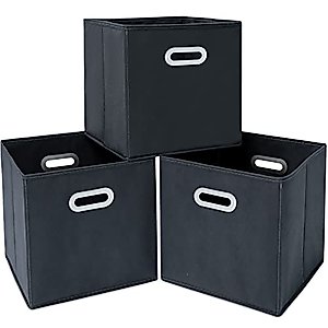 SEVENDOME Fabric Cloth Storage Bins,Fabric Cube Organizer with Dual Handles Foldable Cube Storage Baskets for Home Bedroom Storage,Set of 3, Gray