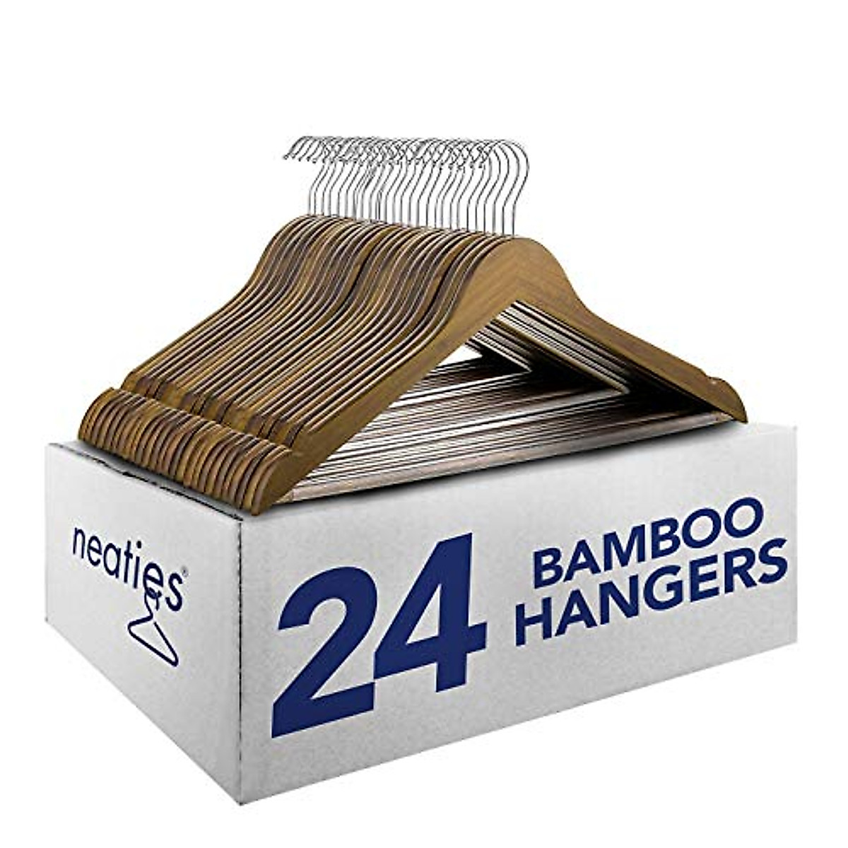 Neaties Bamboo Wood Hangers | Walnut Finish | with 360° Degree Swivel Hook & Smooth Cut Notches | 24Pack