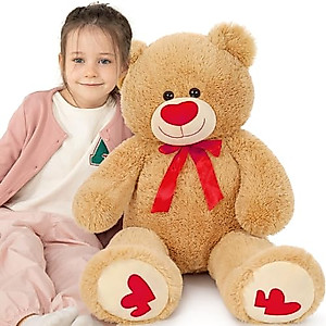 MaoGoLan Giant Teddy Bear 35" Stuffed Animal - Red Heart Footprints Big Teddy Bear Plush for Valentines Day Gift,Anniversary,Long Distance
