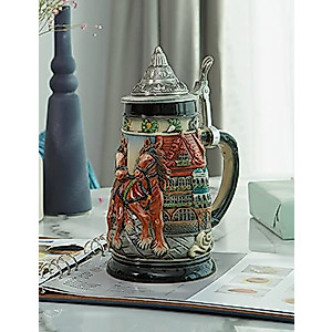 HAUCOZE Beer Stein Mug German Oktoberfest Stanley Viking Tankard with Petwer Lid Birthday Gifts 0.9Liter