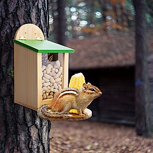 Wehhbtye Squirrel Feeder Box-Wood Handcrafted Chipmunk Picnic Table Feeder Bench Feeders,Pine House with Screws for Squirrel Feeding Station Hanging Outside Garden Yard(Assembly Hardware Included)