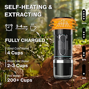 Bivisty Portable Espresso Maker for Travel, Camping Coffee Machine, Electric Self-Heating With USB-C, Ground Coffee Compatible with Nespresso & Dolce Gusto for RV, Outdoor, Office (black)