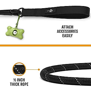 ACTIVE PETS Strong Dog Rope Leash with Soft Comfortable Padded Handle and Highly Reflective Threads, Dog Leash for Small Medium and Large Dogs, Puppy Leash for Training Running and Walking