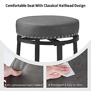 FLYZC Bar Stools Set of 2 Counter Height Swivel Bar Stools Backless Round Barstools 24inch Grey Upholstered Faux Leather Counter Height Stools Counter Stools for Kitchen Counter Island Grey