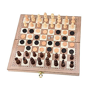 FINE MEN WYX-Chess, 1set 3-in-1 Wooden Chess Set Portable International Chess 11.6x11.6 Inch for Kids Adults
