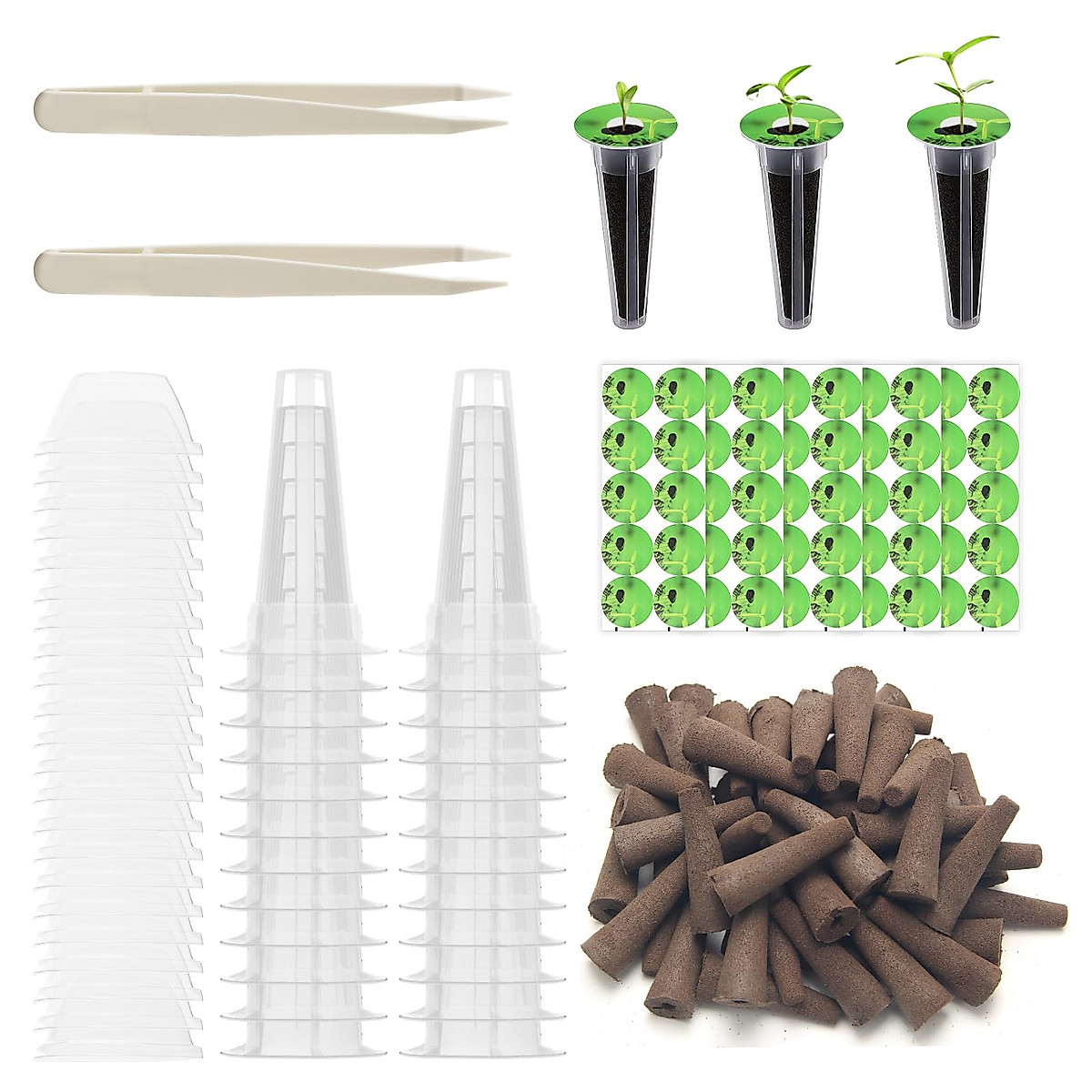 150Pcs Seed Pod Kit for Aerogarden, Anglecai Hydroponics Garden Accessories for Hydroponic Growing System, Grow Anything Kit with 50 Grow Sponge, 50 Pod Label, 24 Grow Basket, 24 Grow Dome, 2 Tweezers