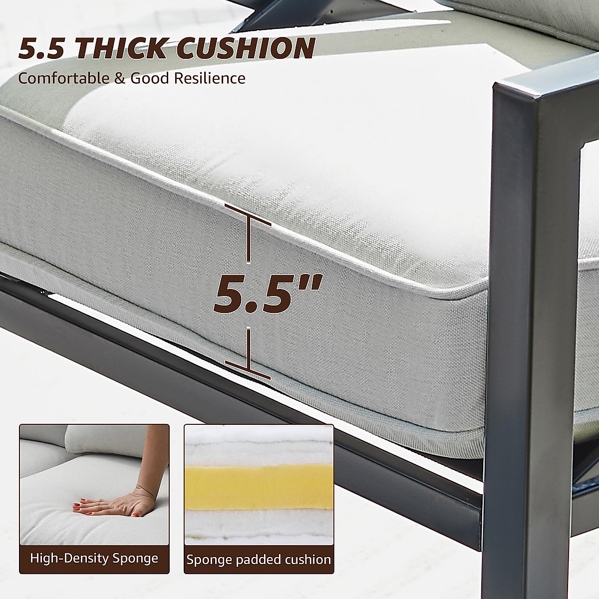 NATURAL EXPRESSIONS Outdoor Patio Furniture 4 Pieces Set, Modern Patio Conversation Sets, Outdoor Sectional Metal Sofa with 5.5 Inch Cushion and Coffee Table for Balcony, Garden