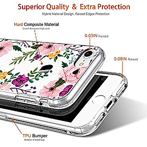 GiiKa iPhone SE 2020 Case, iPhone 8 Case, iPhone 7 Case with Screen Protector, Clear Protective Case Floral Girls Women Hard PC Case with TPU Bumper Cover Phone Case for iPhone 8, Small Flowers