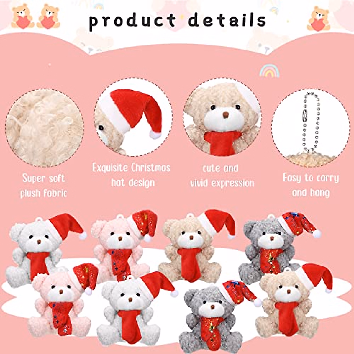 Zomiboo 12 Pcs Easter Bunny Bear Koala 4 Inch Mini Animal Plush Toys Soft Cute Dolls Sleeping and Playing Stuffed Toys Gifts for DIY Baby Shower Party(Bear with Hat,Pink/Yellow/White/Gray)