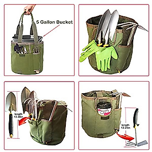 HANC Green Bucket Garden Tools Bag with 2 Pockets, Tote Garden Tools Bag in Water Proof Canvas, Storage Organizer for Men Or Women(Bag Only)