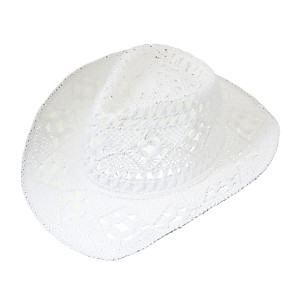 EOZY Men & Women's Summer Cowboy Cowgirl Straw Hat Hollow Out Woven Roll Up Wide Brim Hat/White