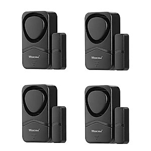 WSDCAM Window and Door Alarms for Home Security, 110dB Magnetic Sensor Alarm, Pool Door Alarm for Kids Safety, 4-in-1 Mode Small Wireless Window Alarms 4 Pack - Black