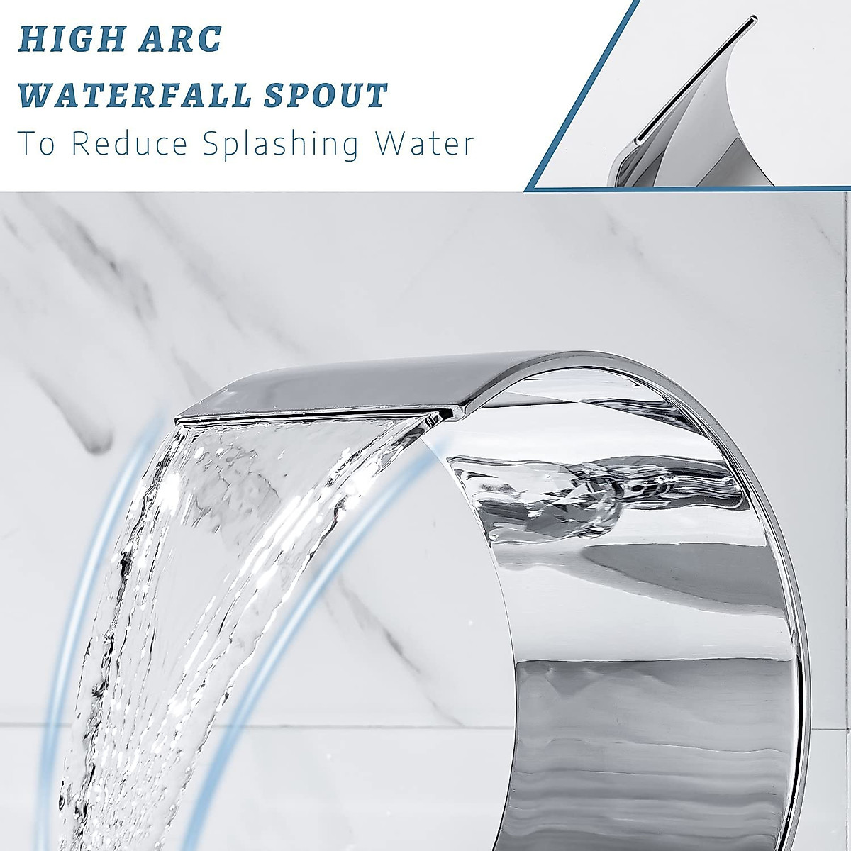 AZOS Waterfall Bathtub Faucet Set with Handheld 5 Holes Bath Tub Faucet Combo Set 3 Handle Waterfall Tub Filler Faucet with Spray 5- Pieces Deck Mount Roman Tub Faucet Trim Kit, Chrome