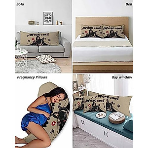 Edwiinsa Funny Cute Love Heart Dog Pillow Covers Standard Size Set of 2 20x26 Bed Pillow, Black Paws Rustic Beige Plush Soft Comfort for Hair/Skin Cooling Pillowcases with Envelop Closure