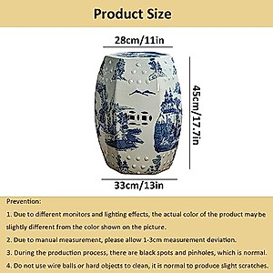 KIROJA Decorative Ceramic Garden Stool, Glazed Hollow Landscape Celadon Shoe-Changing Stool Drum Stool, Suitable for Outdoor Garden, Living Room, Terrace, Etc.